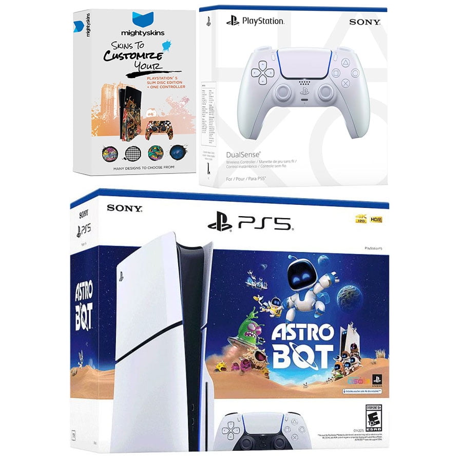 Sony PlayStation 5 Slim Disc PS5 Astro Bot Bundle with Extra Chroma Pearl Controller and ...