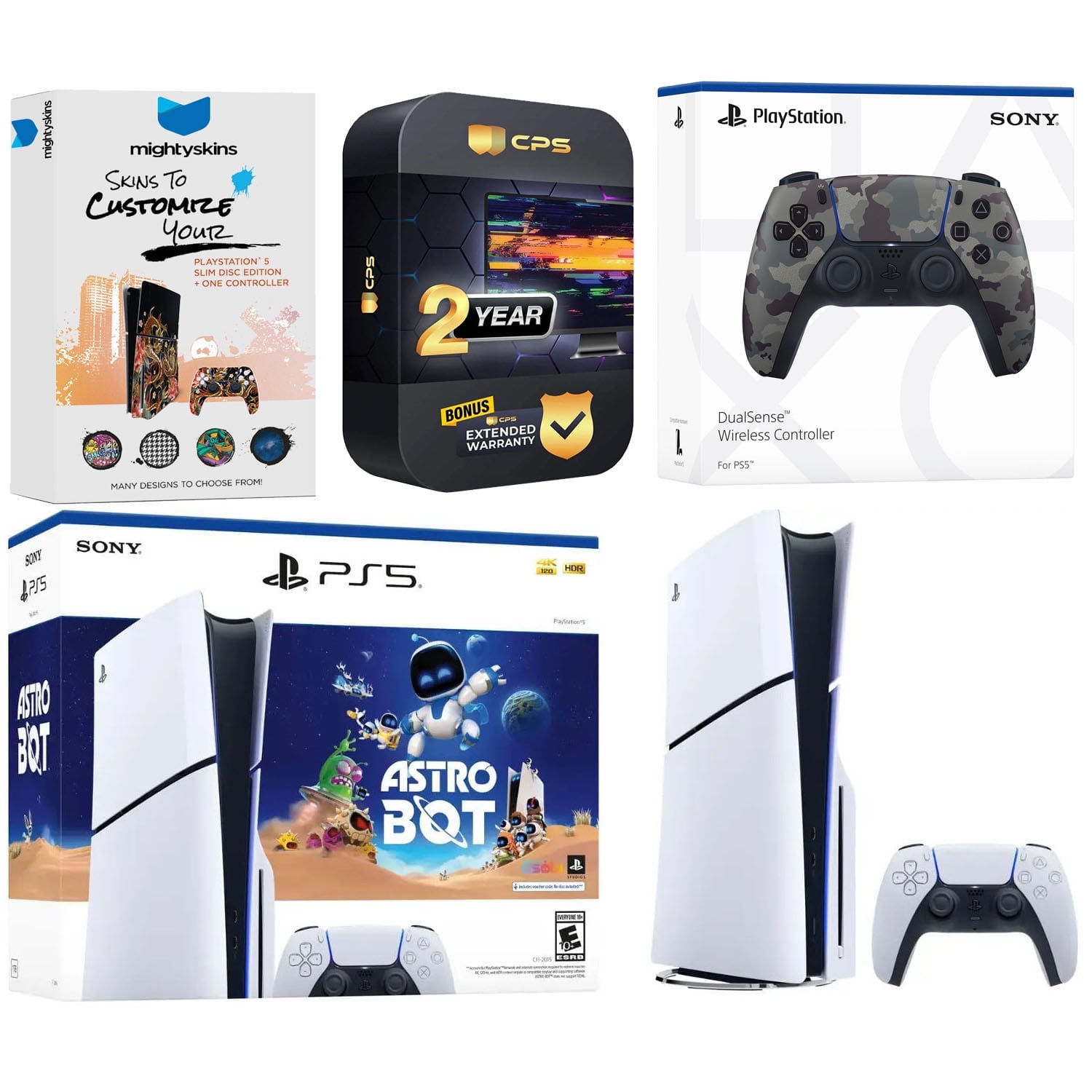 Sony PlayStation 5 Slim Disc PS5 Astro Bot Bundle with Extra Gray Camo ...