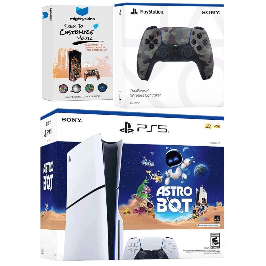 Sony PlayStation 5 Slim Disc PS5 Astro Bot Bundle with Extra Gray Camo ...
