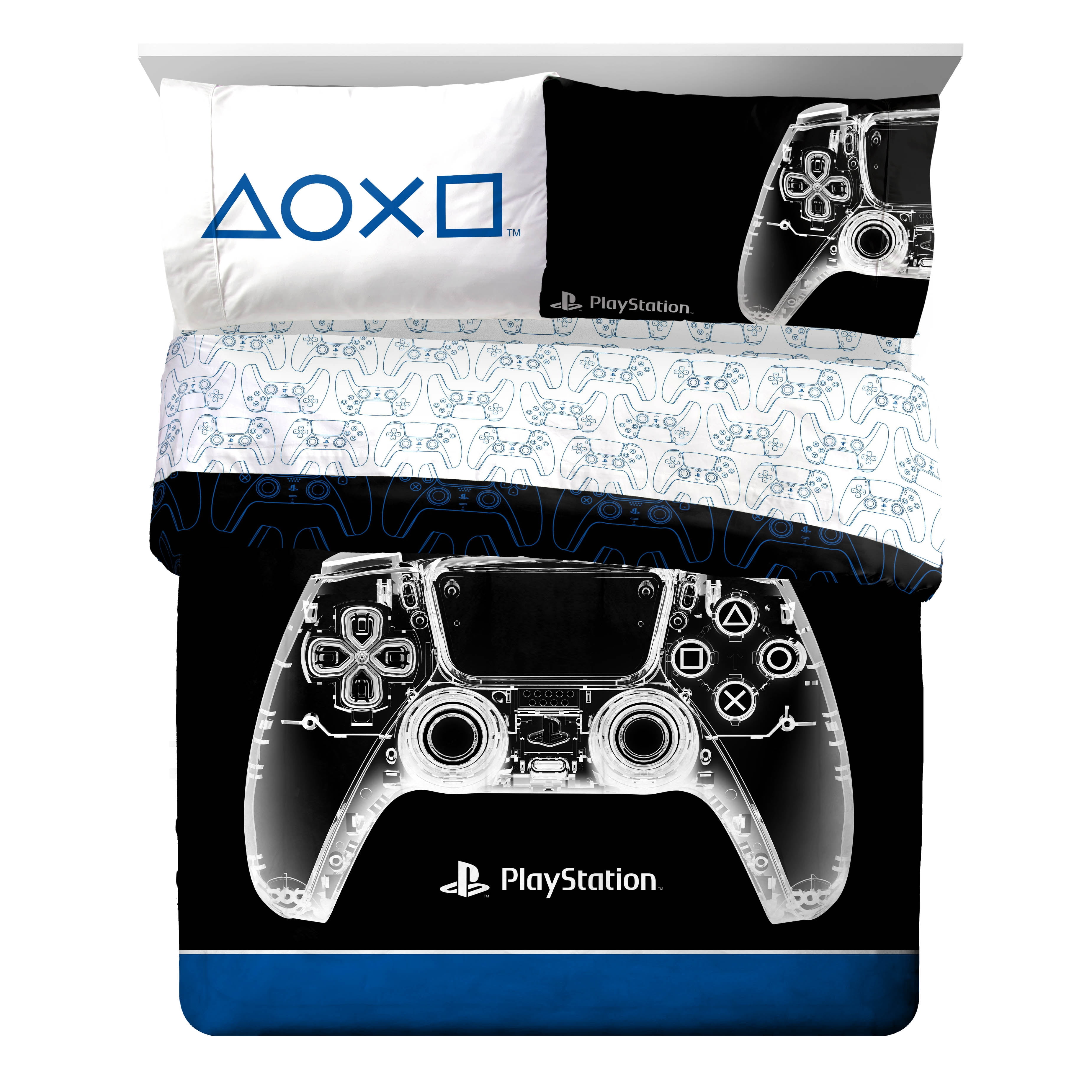 Sony PlayStation Blue & Black 7 Piece Full Bed Set w/ Sham , 100% ...