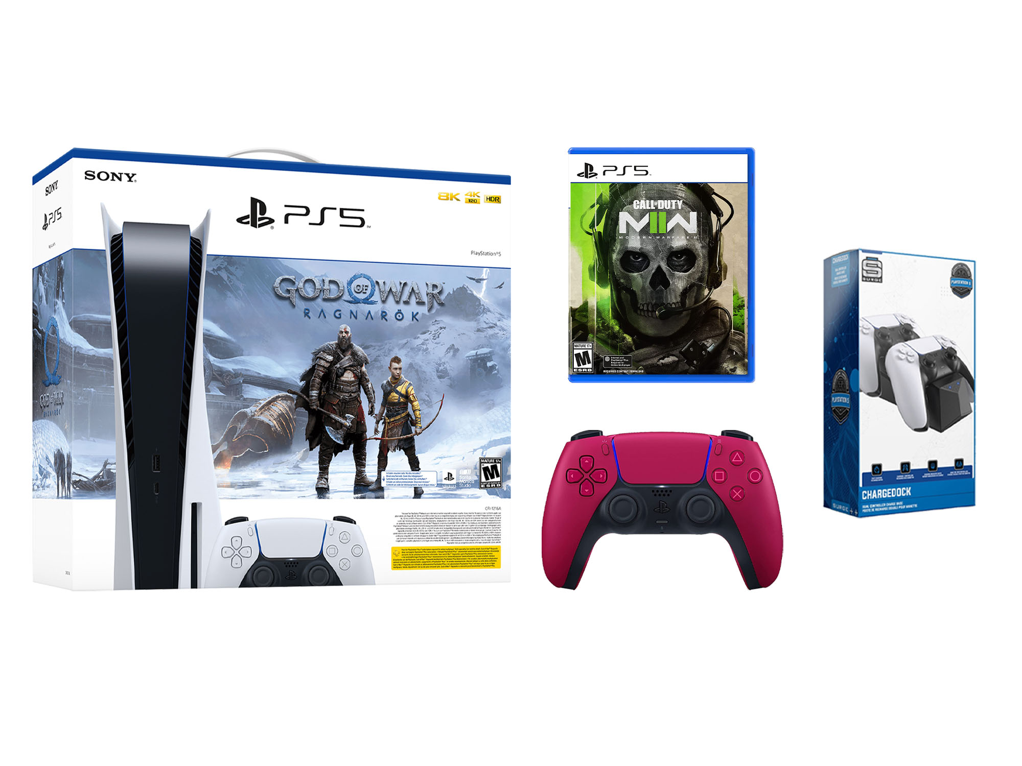 Sony Playstation 5 Disc Edition God of War Ragnarök Bundle with Extra Cosmic Red Controller ...
