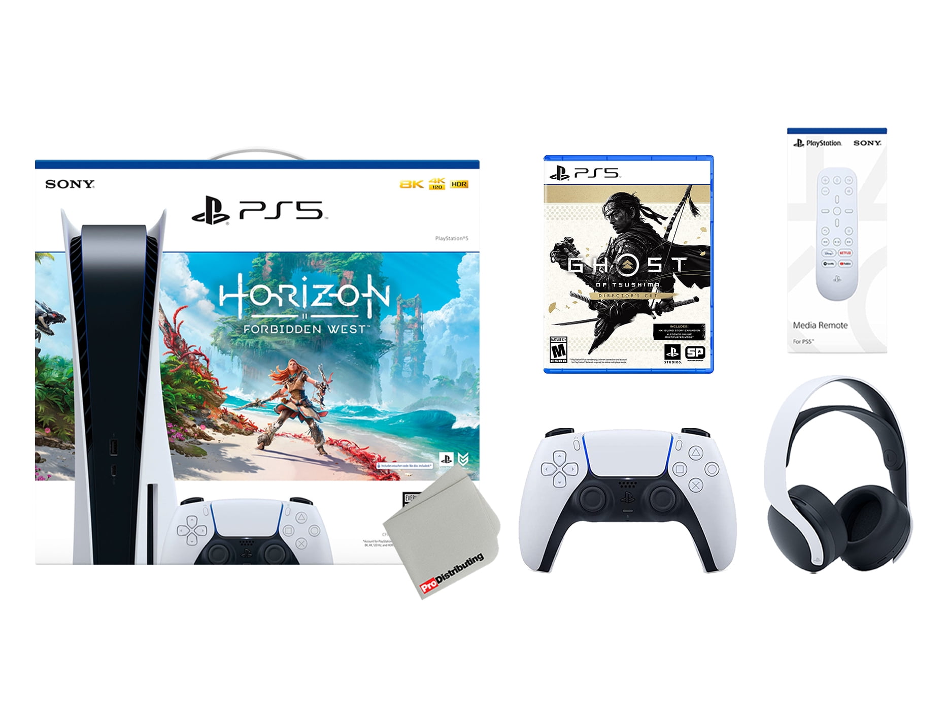 Sony Playstation 5 Disc Horizon Forbidden West Bundle with Extra Glacier White Controller, White ...