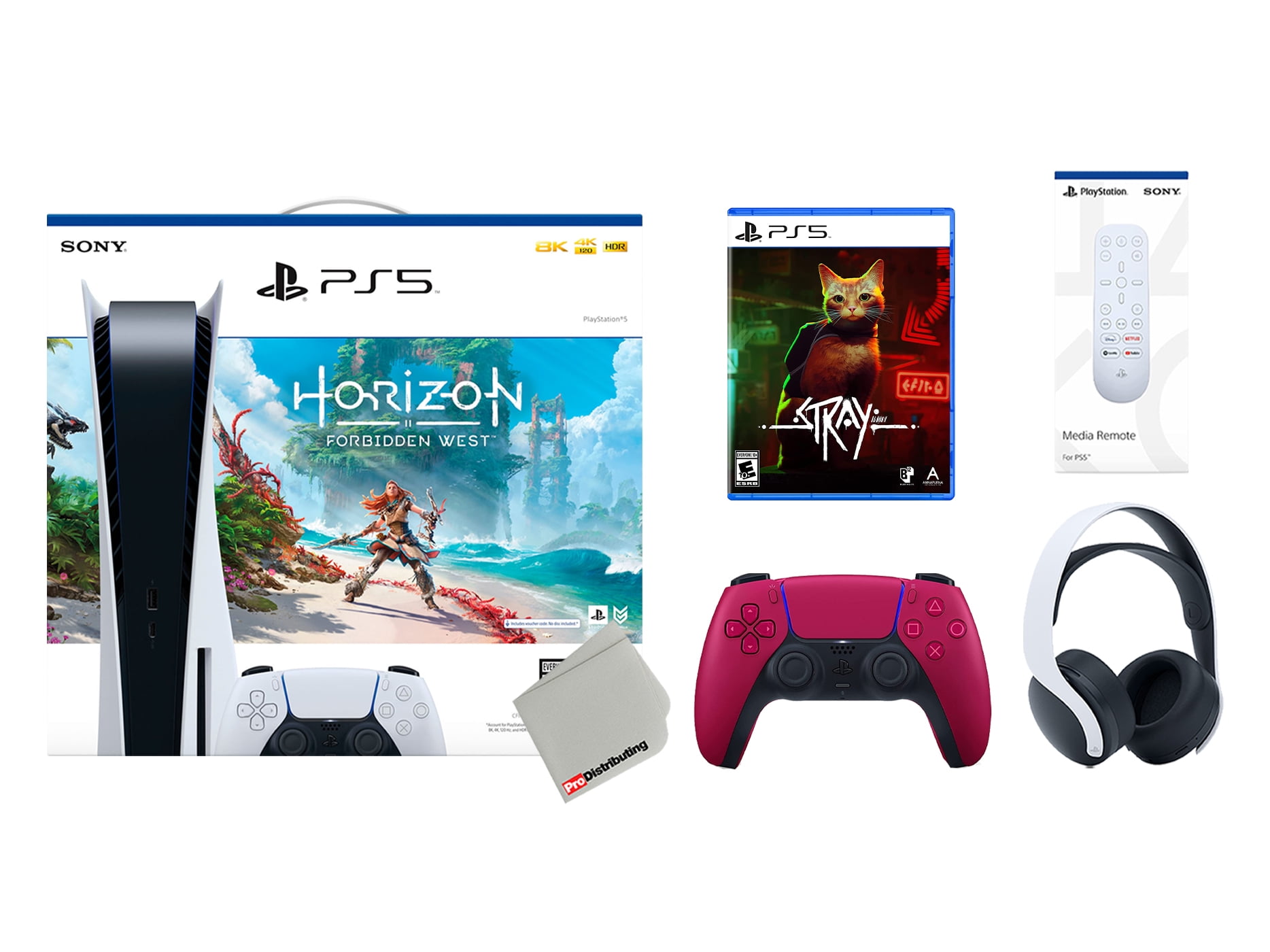 Sony Playstation 5 Disc Horizon Forbidden West Bundle with Extra Cosmic Red Controller, White ...