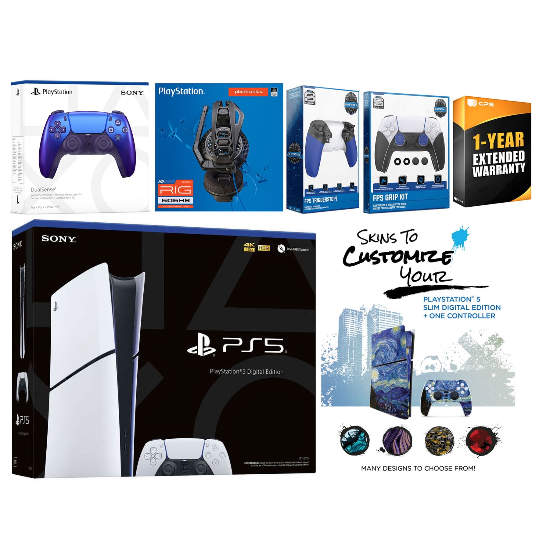 Sony Playstation 5 Slim Digital with Extra Chroma Indigo Controller, Plantronics Headset ...