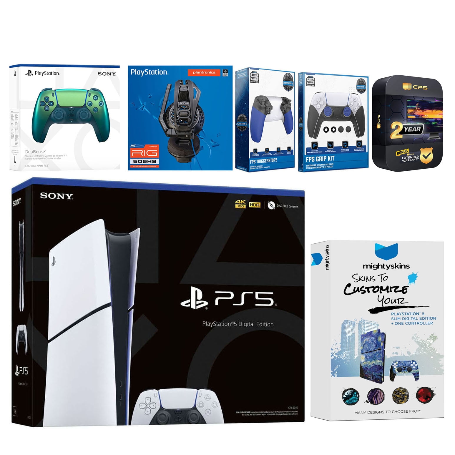 Sony Playstation 5 Slim Digital with Extra Chroma Teal Controller, Plantronics Headset, Trigger ...