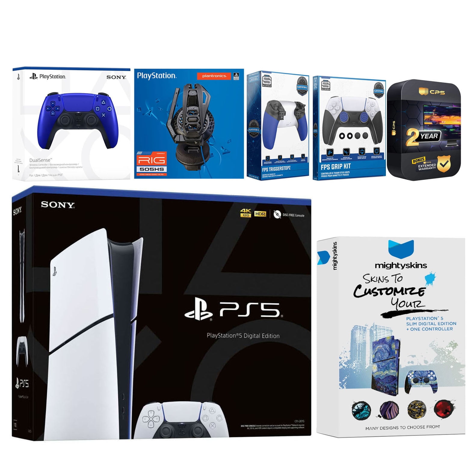 Sony Playstation 5 Slim Digital with Extra Cobalt Blue Controller, Plantronics Headset, Trigger ...