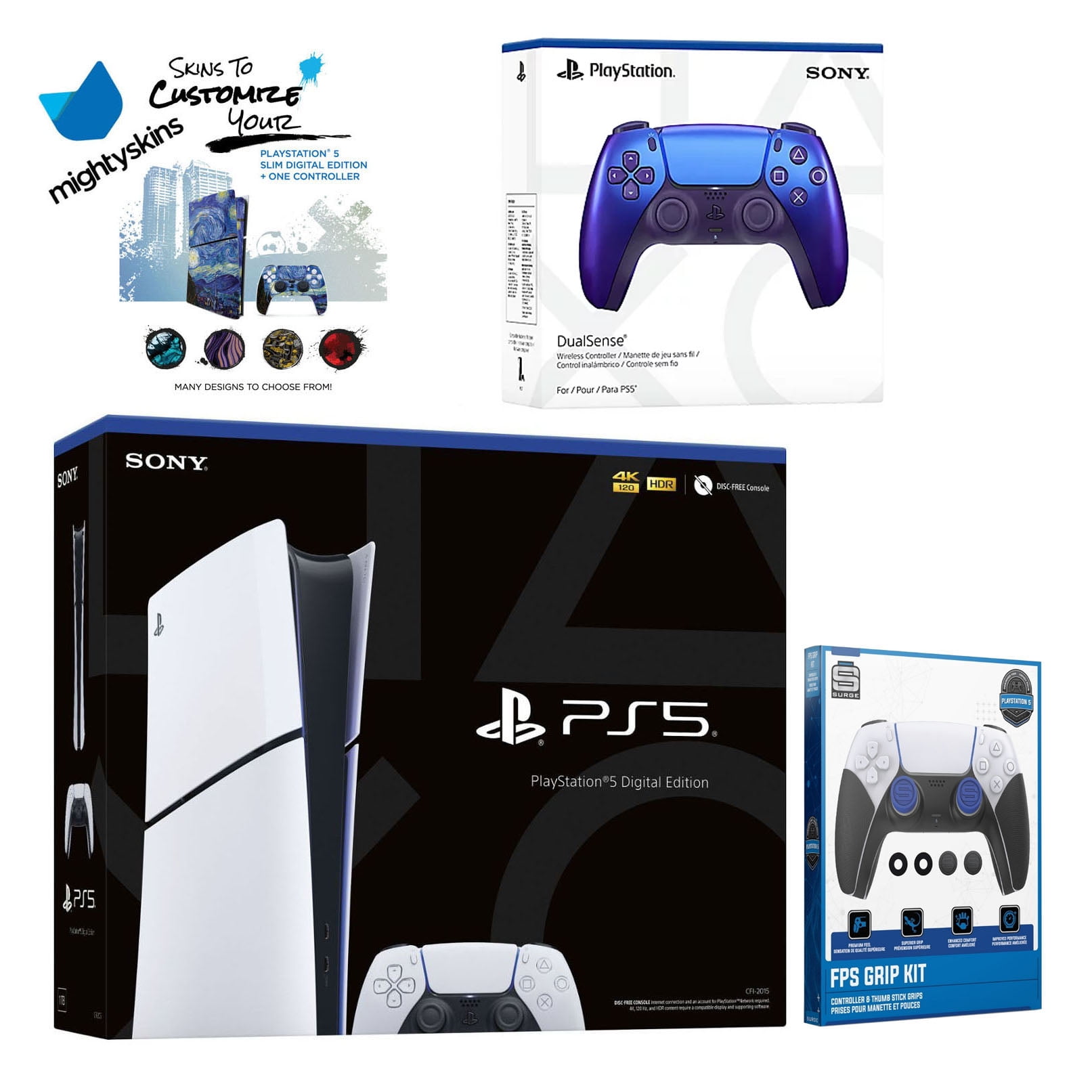 Sony Playstation 5 Slim Digital with Extra Chroma Indigo Controller, FPS Grip Kit and ...