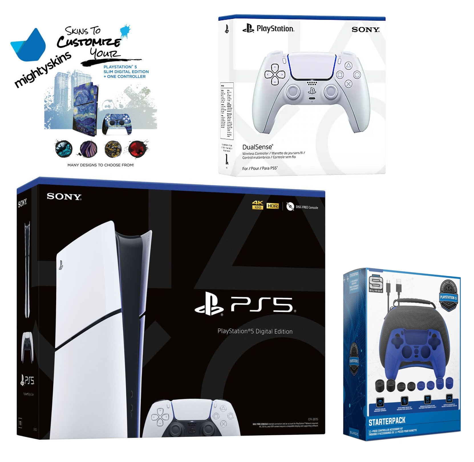 Sony Playstation 5 Slim Digital with Extra Chroma Pearl Controller, Gamer Starter Kit and ...