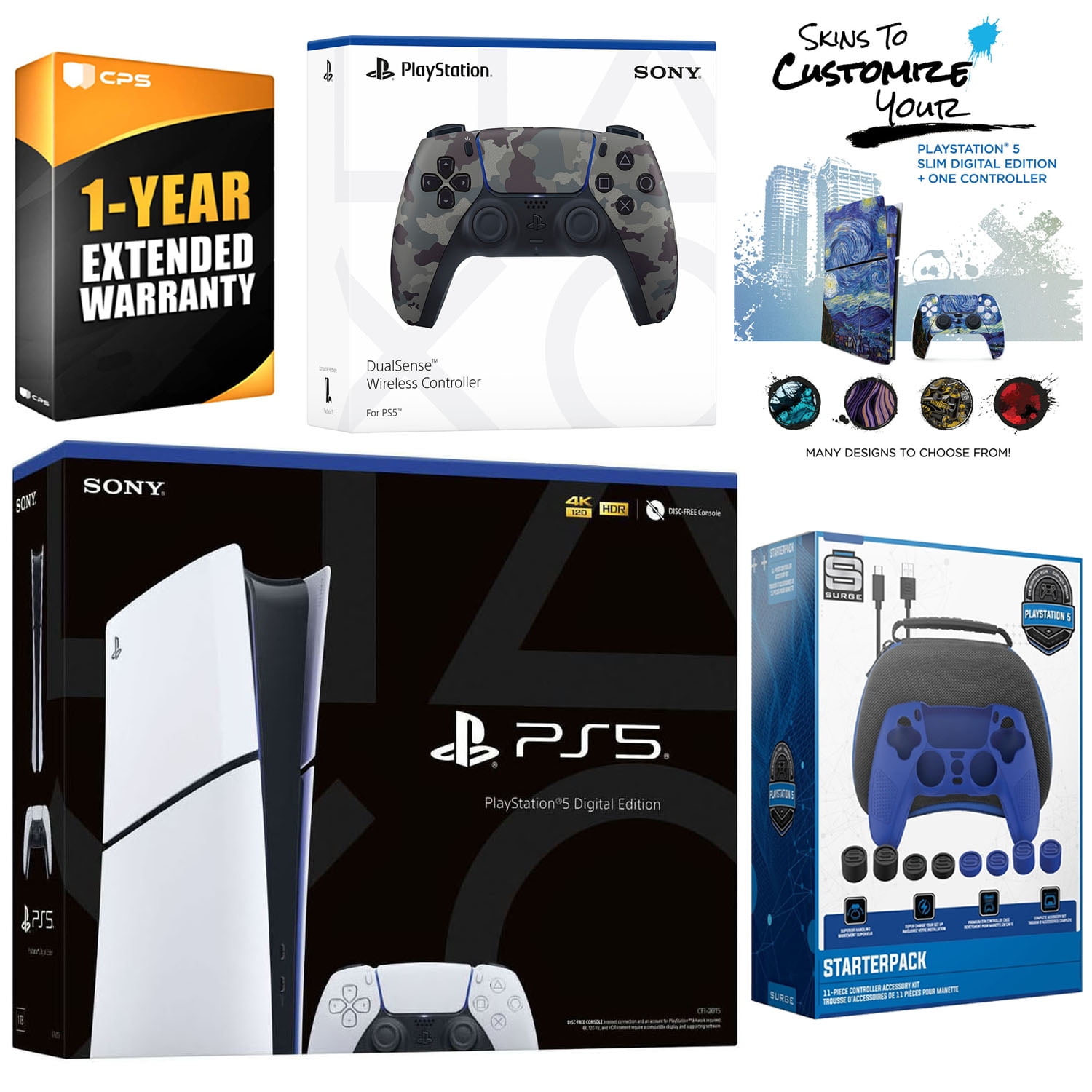 Sony Playstation 5 Slim Digital with Extra Gray Camo Controller, Gamer ...