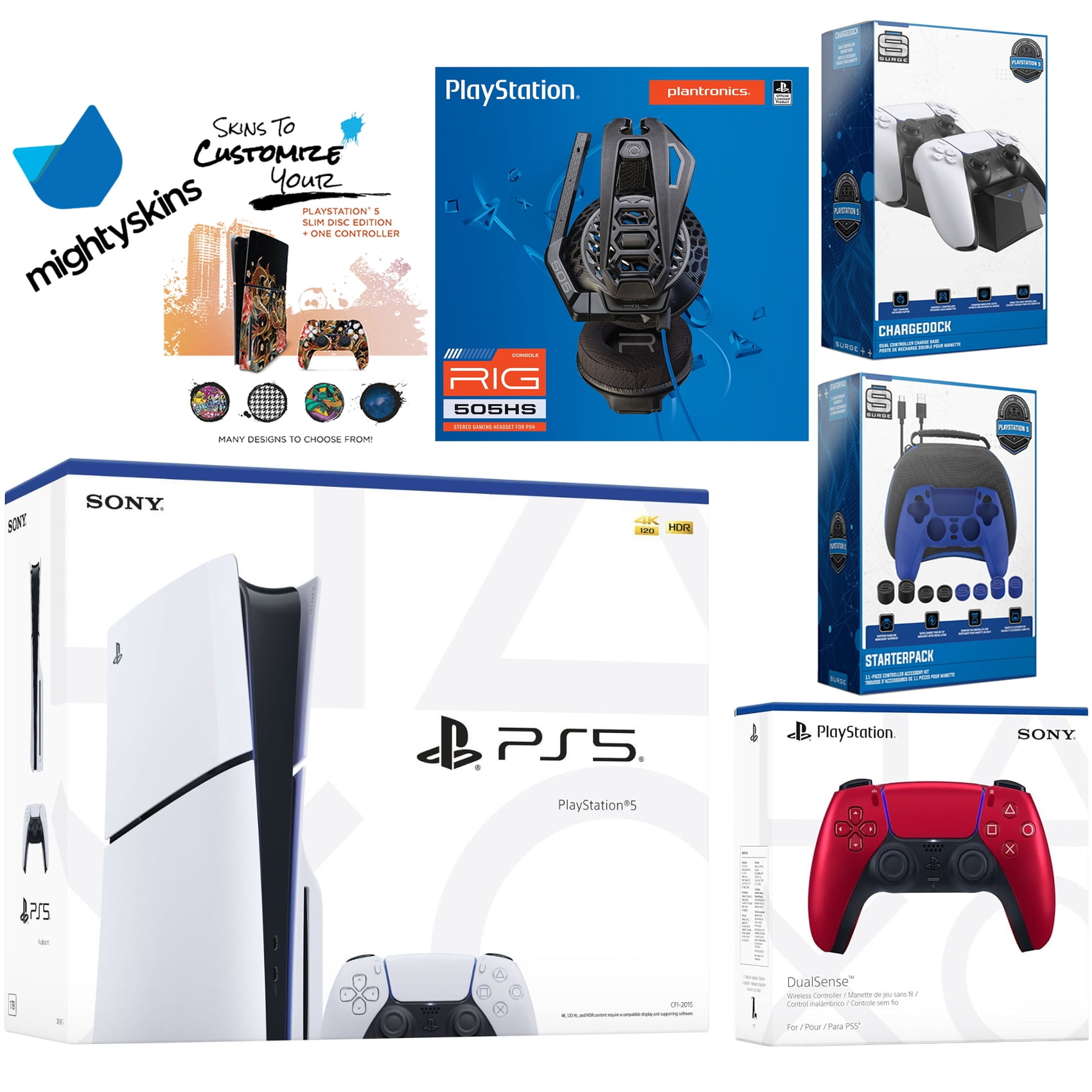 Sony Playstation 5 Slim Disc Bundle with Extra Volcanic Red Controller ...