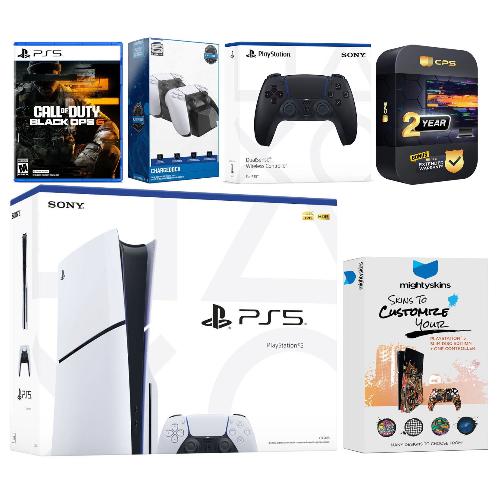 Sony Playstation 5 Slim Disc with Call of Duty Black Ops 6, Extra Midnight Black Controller ...