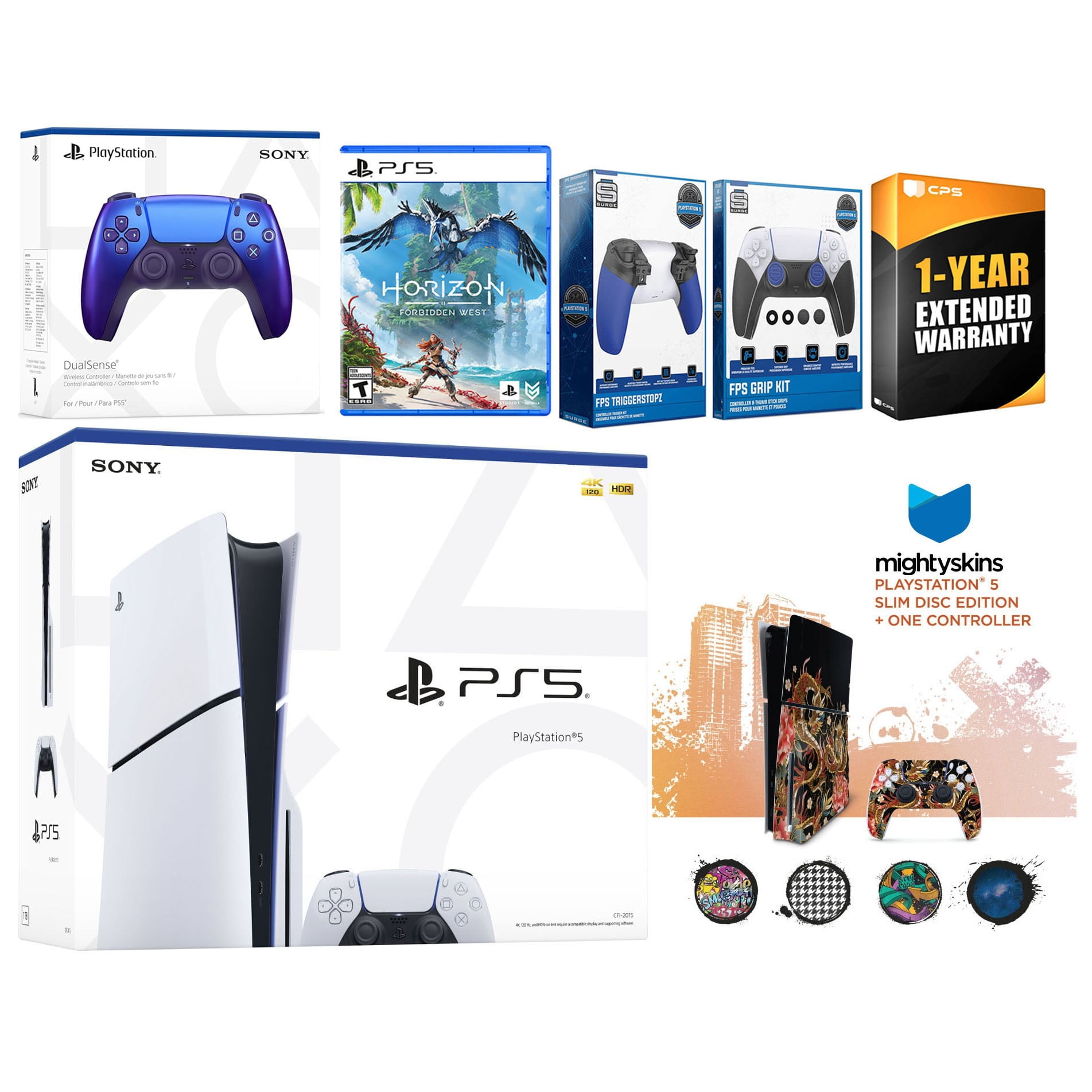 Sony Playstation 5 Slim Disc with Horizon Forbidden West, Extra Chroma Indigo Controller ...