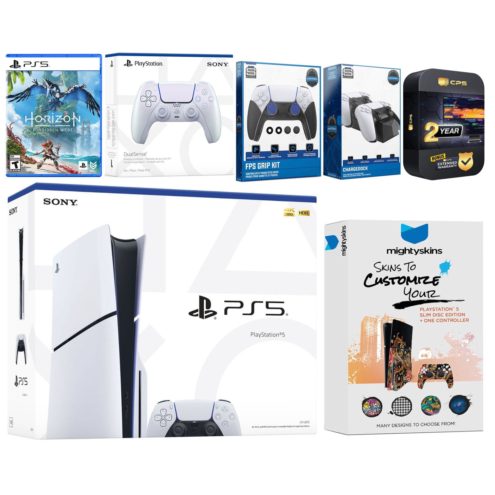 Sony Playstation 5 Slim Disc with Horizon Forbidden West, Extra Chroma Pearl Controller, FPS ...