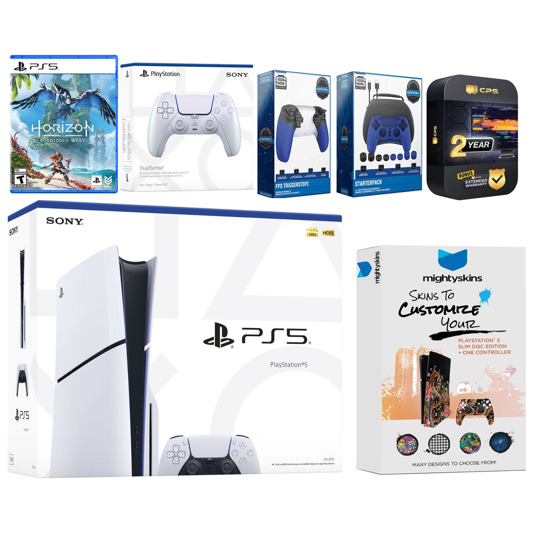Sony Playstation 5 Slim Disc Bundle with Horizon Forbidden West, Extra Chroma Pearl Controller ...