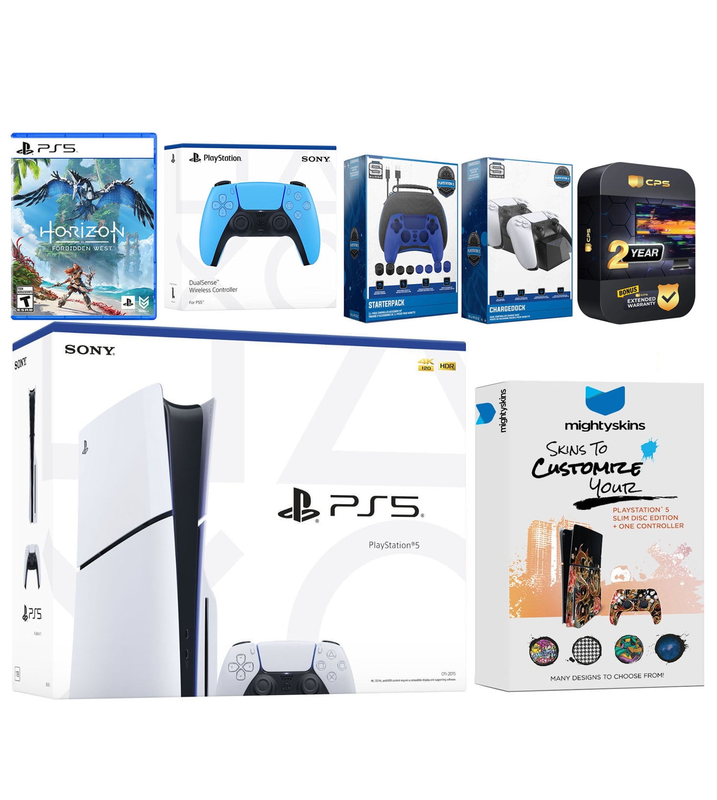 Sony Playstation 5 Slim Disc with Horizon Forbidden West, Extra Starlight Blue Controller, Gamer ...