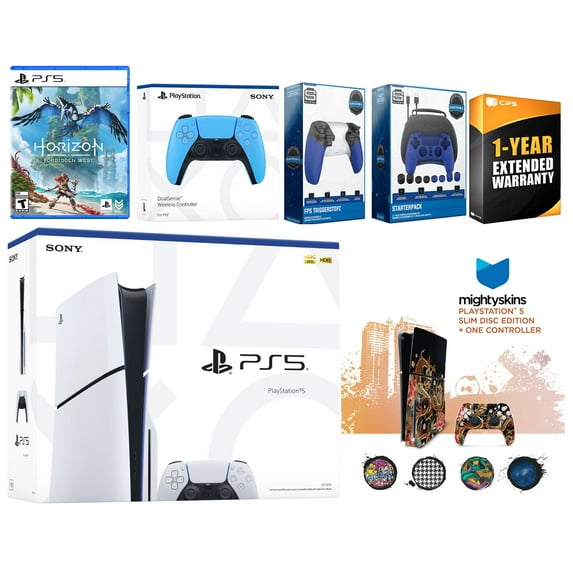 Sony Playstation 5 Slim Disc with Horizon Forbidden West, Extra Starlight Blue Controller, Gamer ...