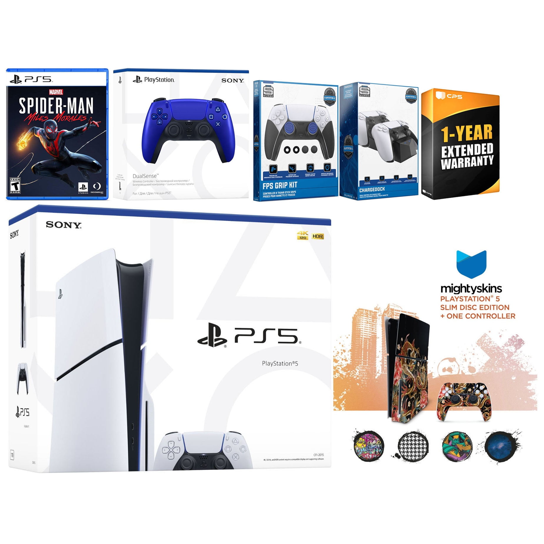 Sony Playstation 5 Slim Disc with Spider-Man: Miles Morales, Extra Cobalt Blue Controller, FPS ...