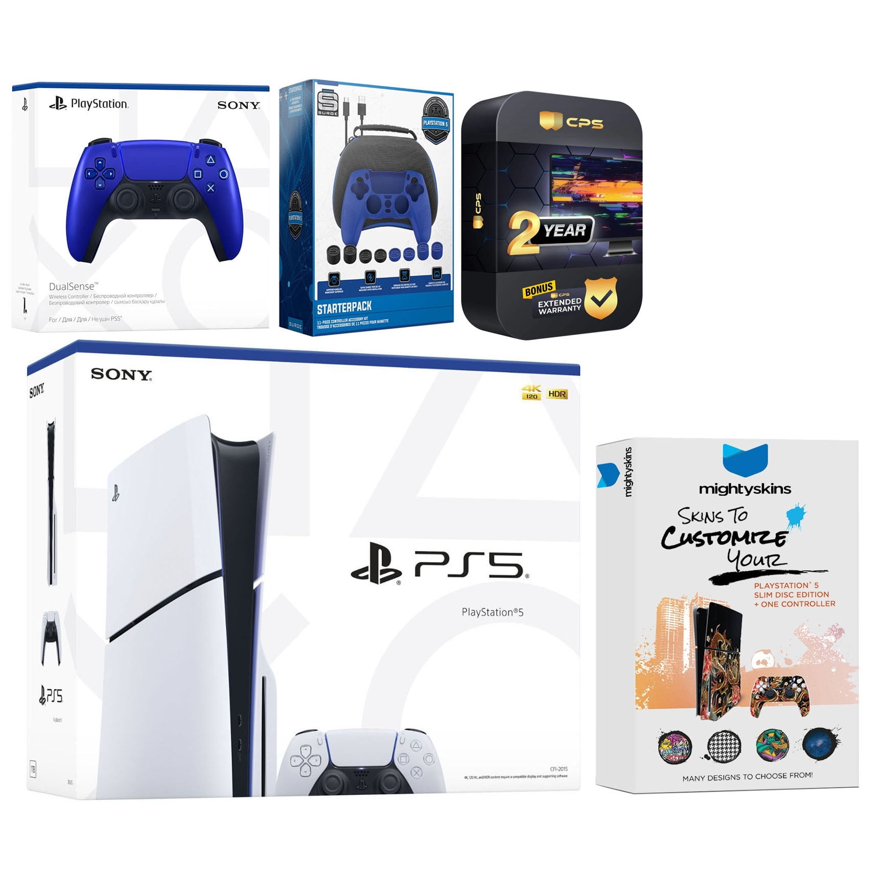 Sony Playstation 5 Slim Disc with Extra Cobalt Blue Controller, Gamer ...