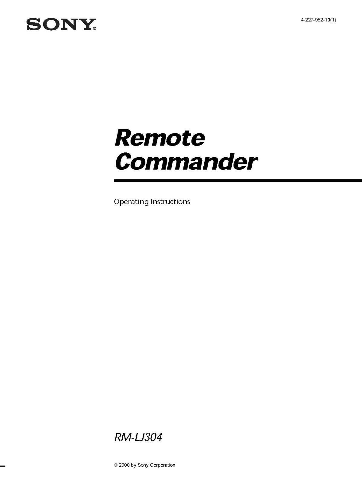 Instruction Manual ONLY for Sony RM-LJ304 Remote Commander Remote ...