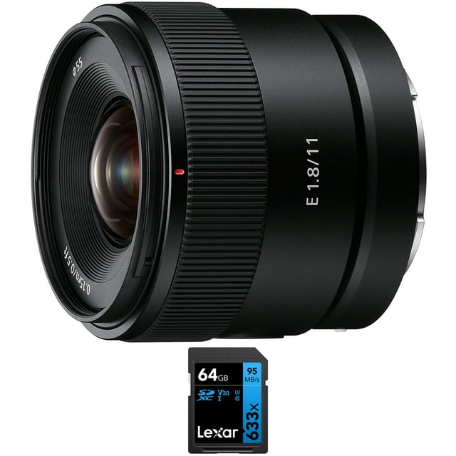 Sony SEL11F18 E 11mm F1.8 APS-C Ultra-Wide-Angle Prime for APS-C Cameras Bundle with Lexar ...