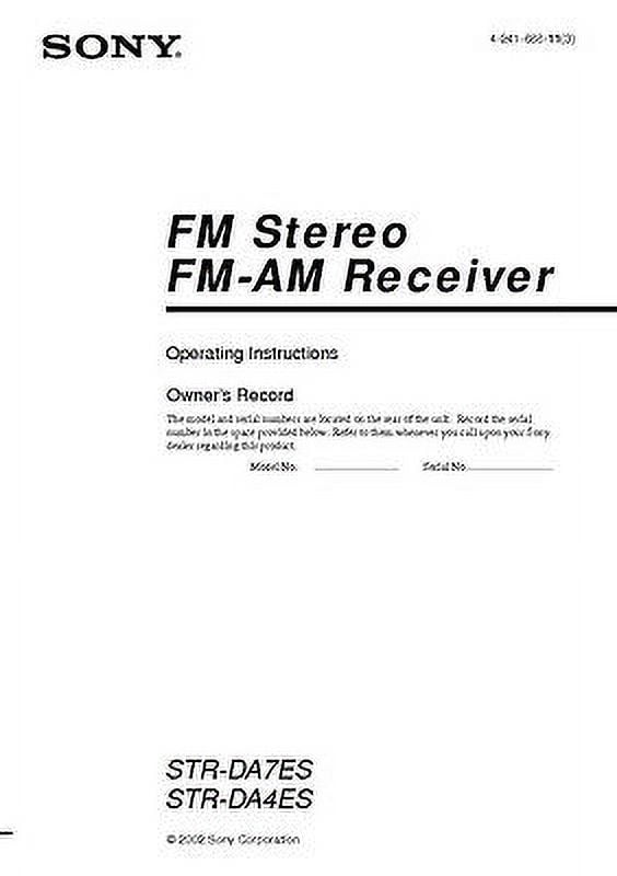 Instruction Manual ONLY for Sony STR-DA4300ES Amplifier / Receiver ...