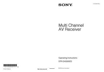Instruction Manual ONLY for Sony STR-DA5500ES Receiver Owners Manual ...