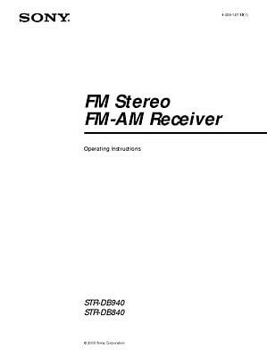 Instruction Manual ONLY for Sony STR-DB940 STR-DB840 AV Receiver Owners ...