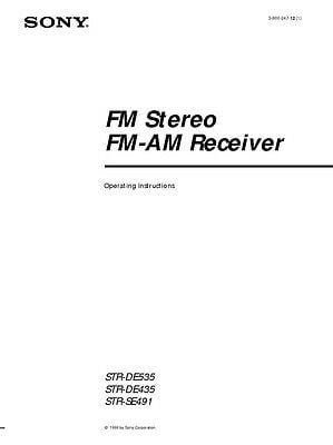 Instruction Manual ONLY for Sony STR-DE435 Amplifier / Receiver Owners ...