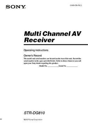 Instruction Manual ONLY for Sony STR-DG810 AV Receiver Owners Manual ...