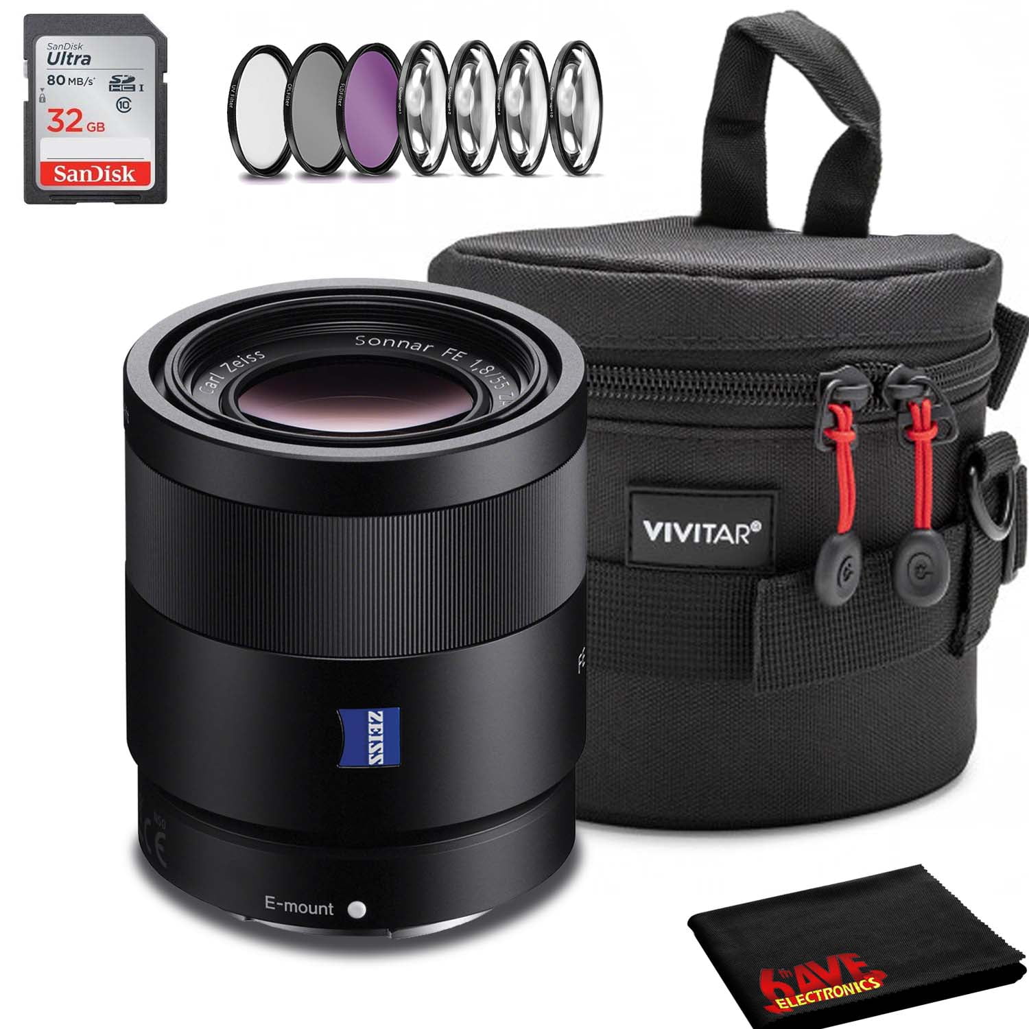 Sony Sonnar T* FE 55mm F/1.8 ZA Lens with Filter Kit, Protective Lens ...