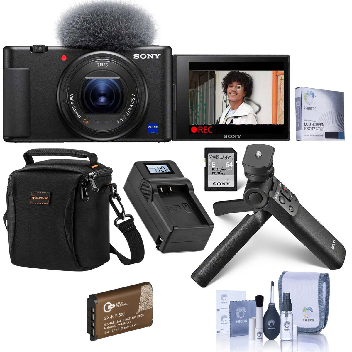 Sony ZV-1 Compact 4K HD Camera, Black Bundle with Vlogger Accessory Kit ...