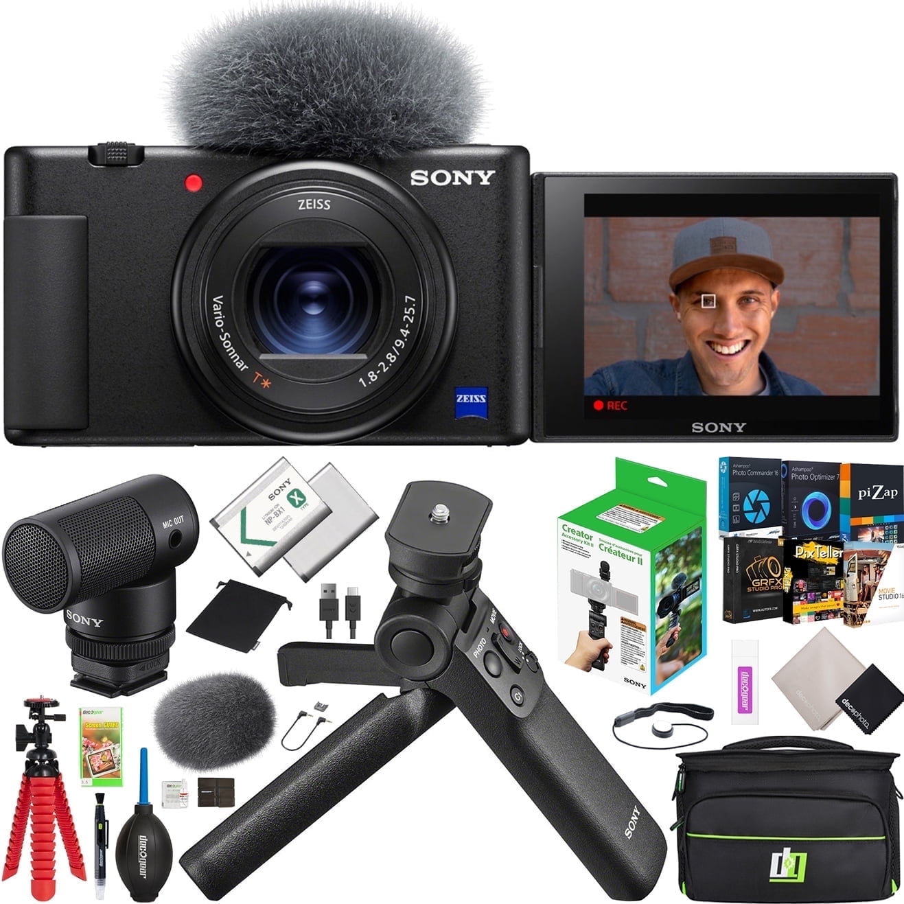 Sony ZV-1 Compact Digital Vlogging 4K HDR Video Camera DCZV1/B Bundle with ACCVC2 Kit Including ...