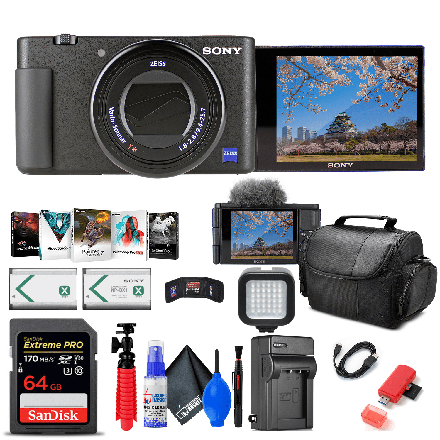 Sony ZV-1 Digital Camera (Black) (DCZV1/B) + 64GB Memory Card + Corel ...