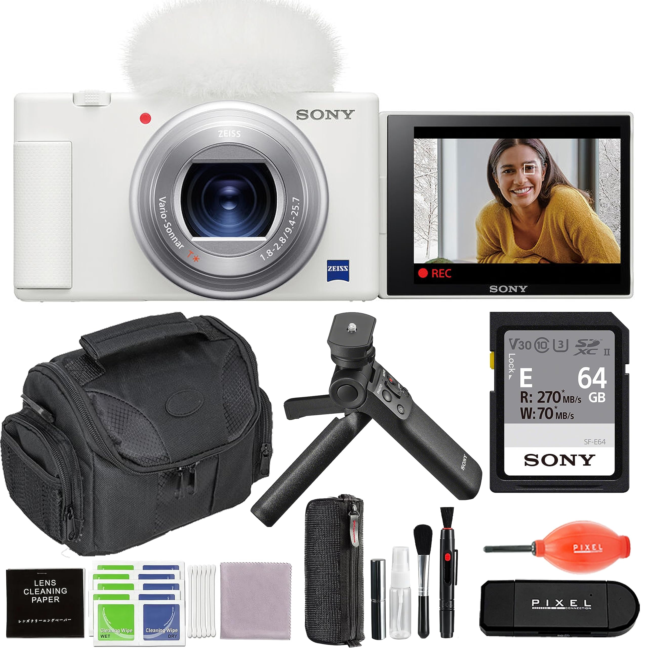Sony ZV-1 Digital Camera Bundle with ACCVC1 Vlogger Accessory Kit, Gadget Bag, Card Reader, More ...