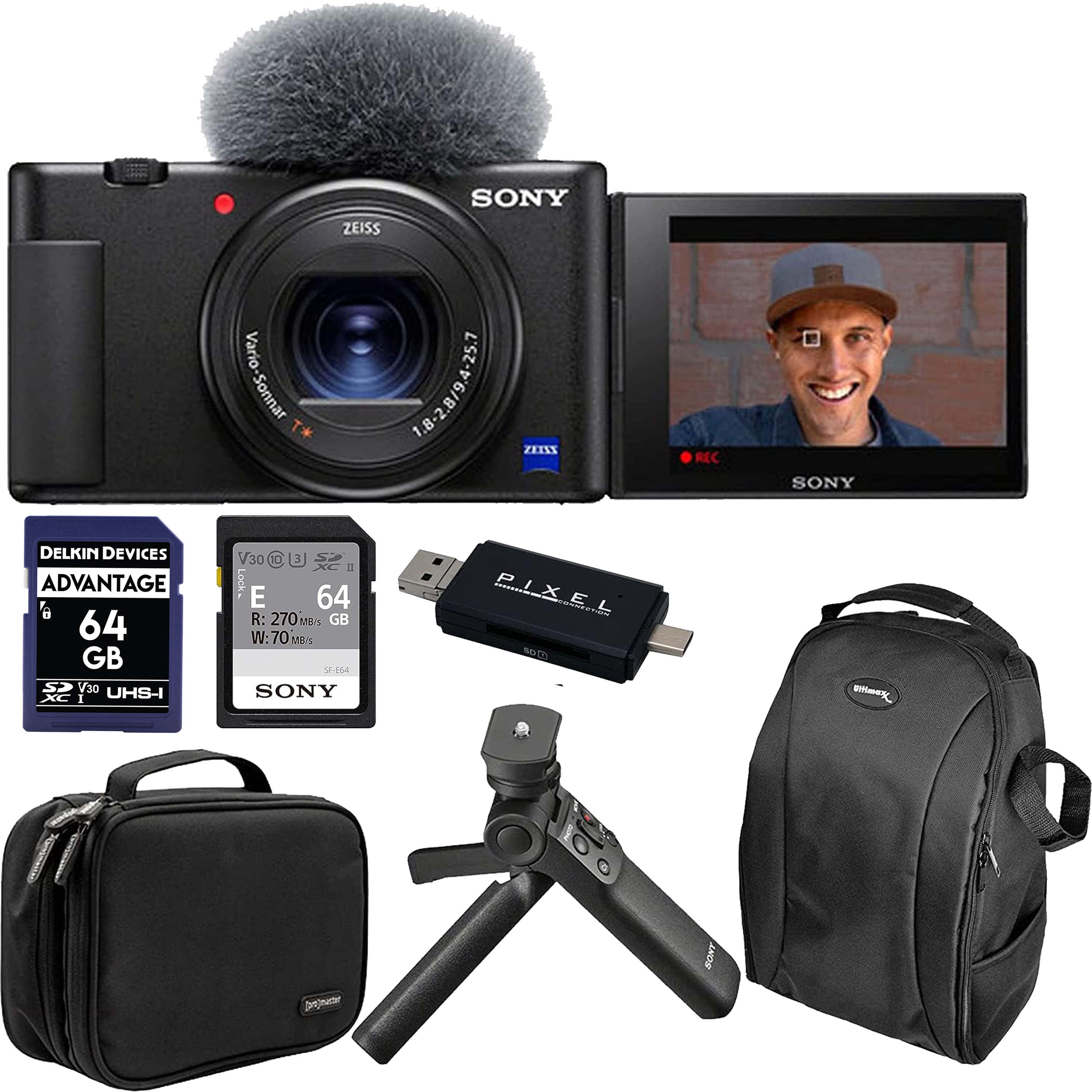 Sony ZV-1 Digital Camera Bundle with ACCVC1 Vlogger Accessory Kit, Camera Backpack, Handy Case ...