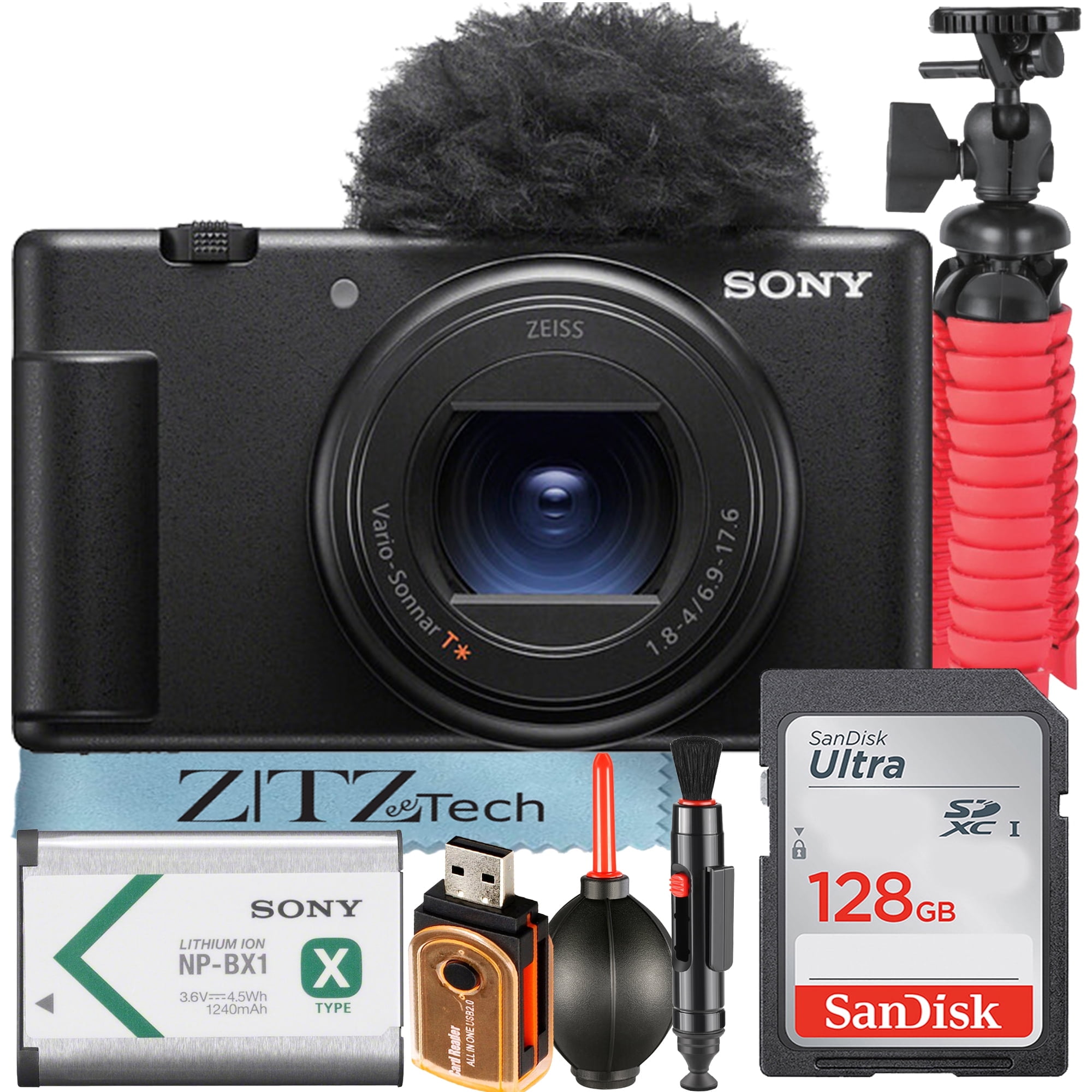 Sony ZV-1 II Digital Camera (Black) for Vloggers with SanDisk 128GB Memory Card + ZeeTech ...