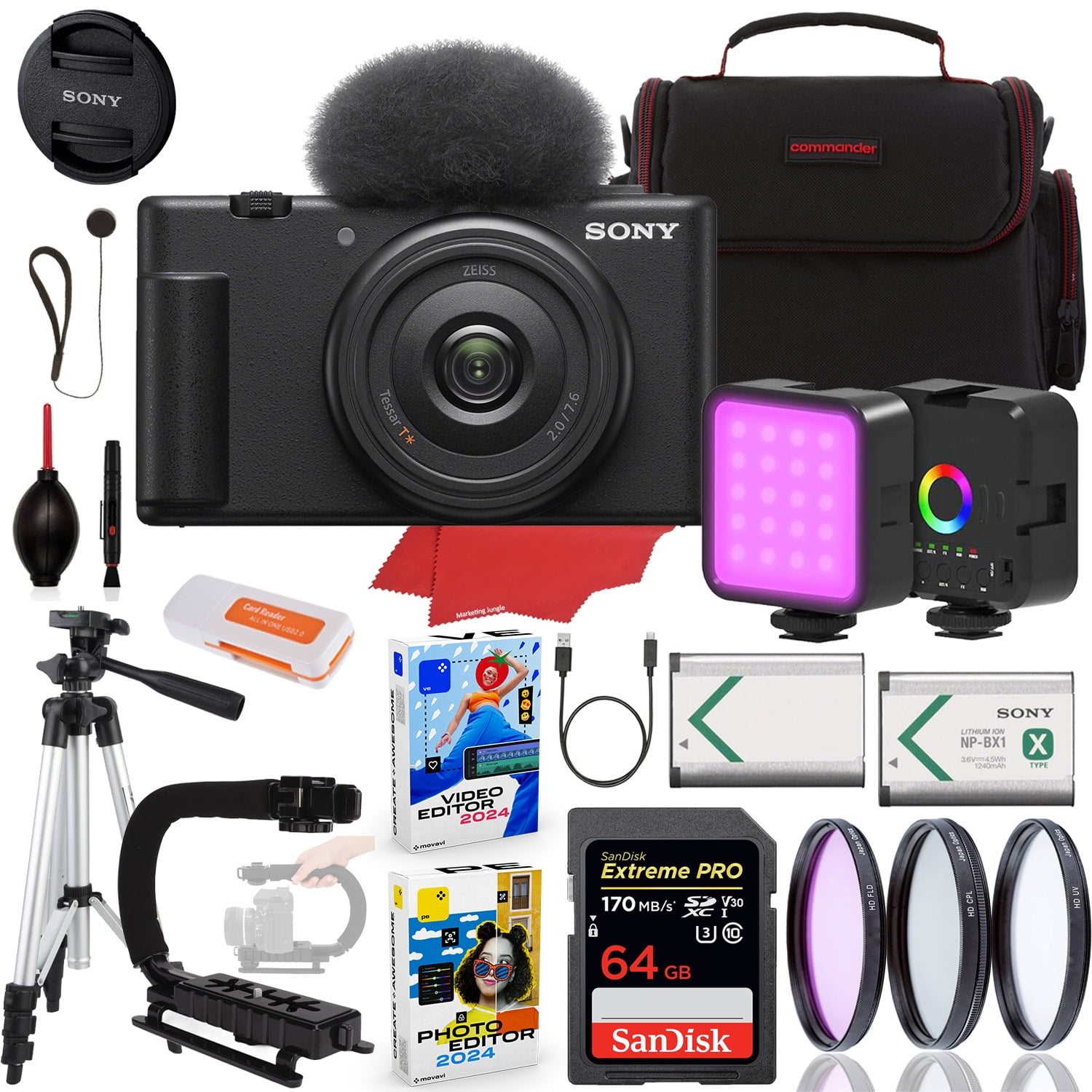 Sony ZV-1F Vlogging Camera (Black) Bundle + Accessory Kit including ...