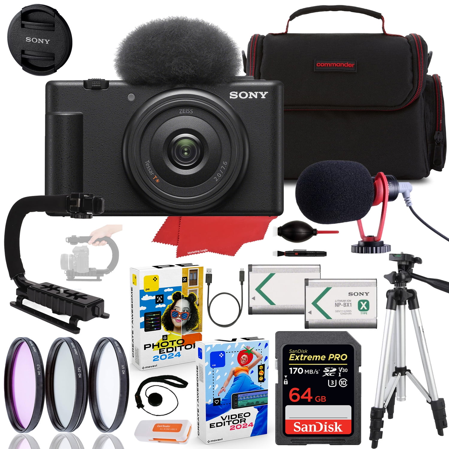 Sony ZV-1F Vlogging Camera (Black) Bundle + Accessory Kit including ...