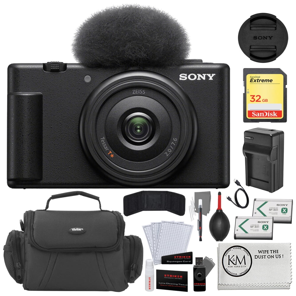 Sony ZV-1F Vlogging Camera, Black, 32GB SD, Starter Kit, Spare Battery, Charger (7 Items ...