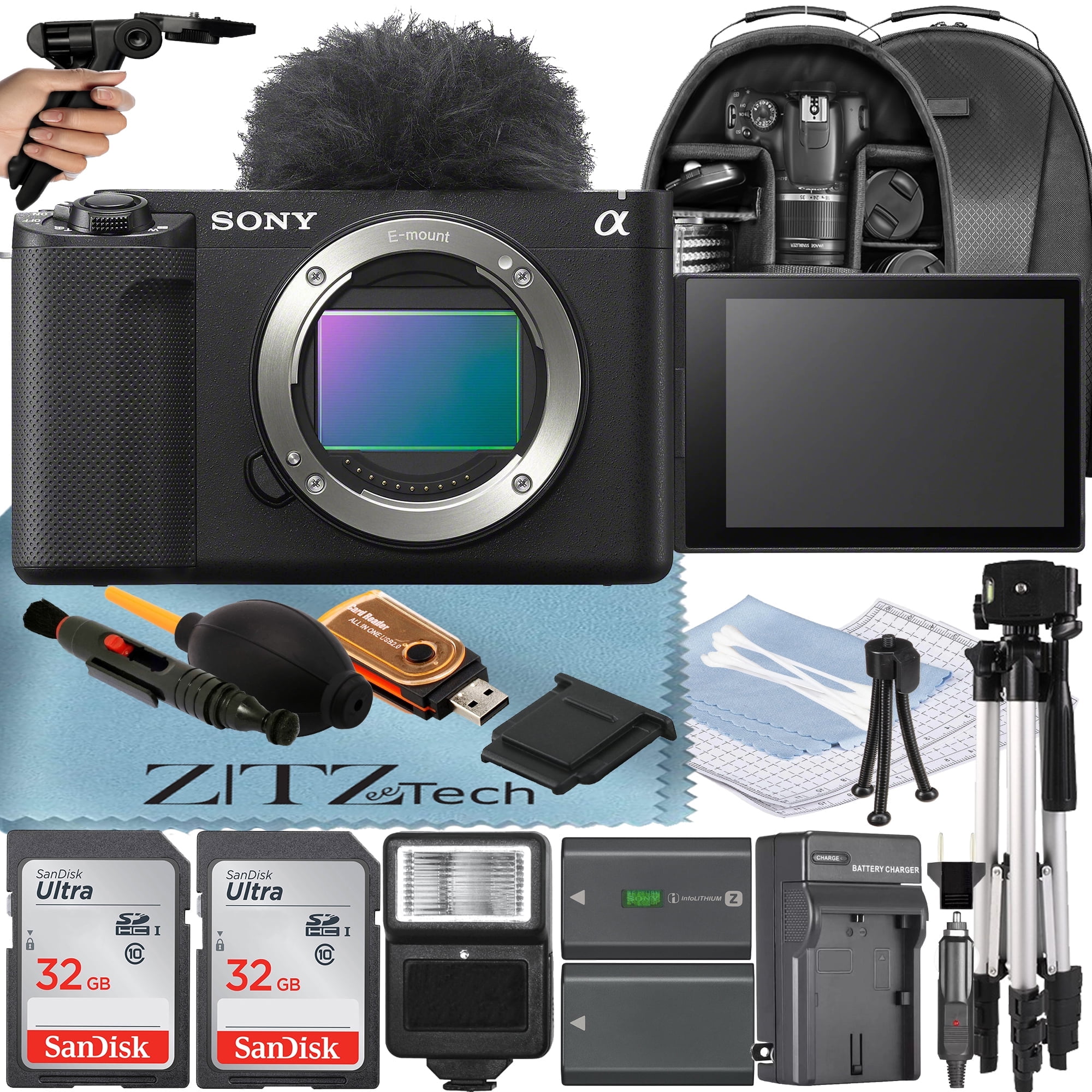 Sony ZV-E1 Mirrorless Camera Black (Body Only) with 2 Pack SanDisk 32GB Memory Card + Backpack ...