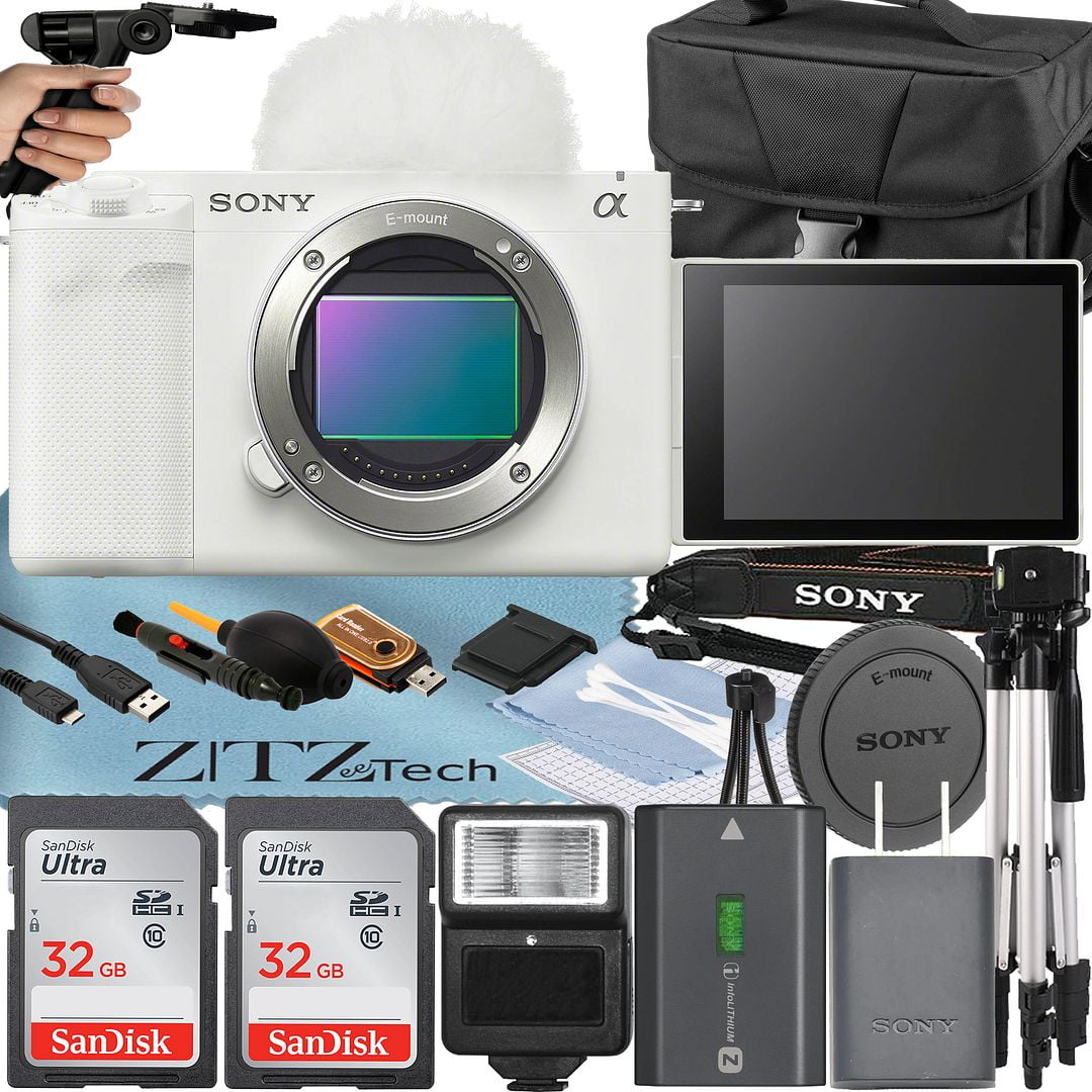 Sony ZV-E1 Mirrorless Camera White (Body Only) with 2 Pack SanDisk 32GB Card + Case + Tripod ...