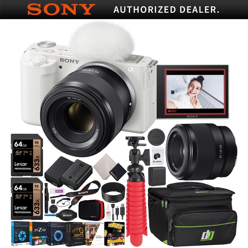 Sony Alpha ZV-E10 Mirrorless Vlog Camera with 50mm F1.8 Lens, Extra ...