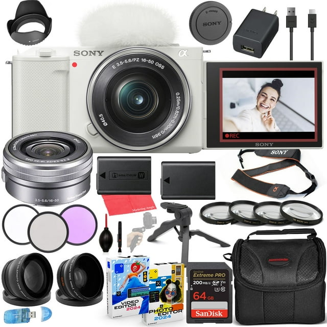 Sony ZV-E10 Mirrorless Camera with 16-50mm Lens (Silver) Bundle + Accessory Package including ...