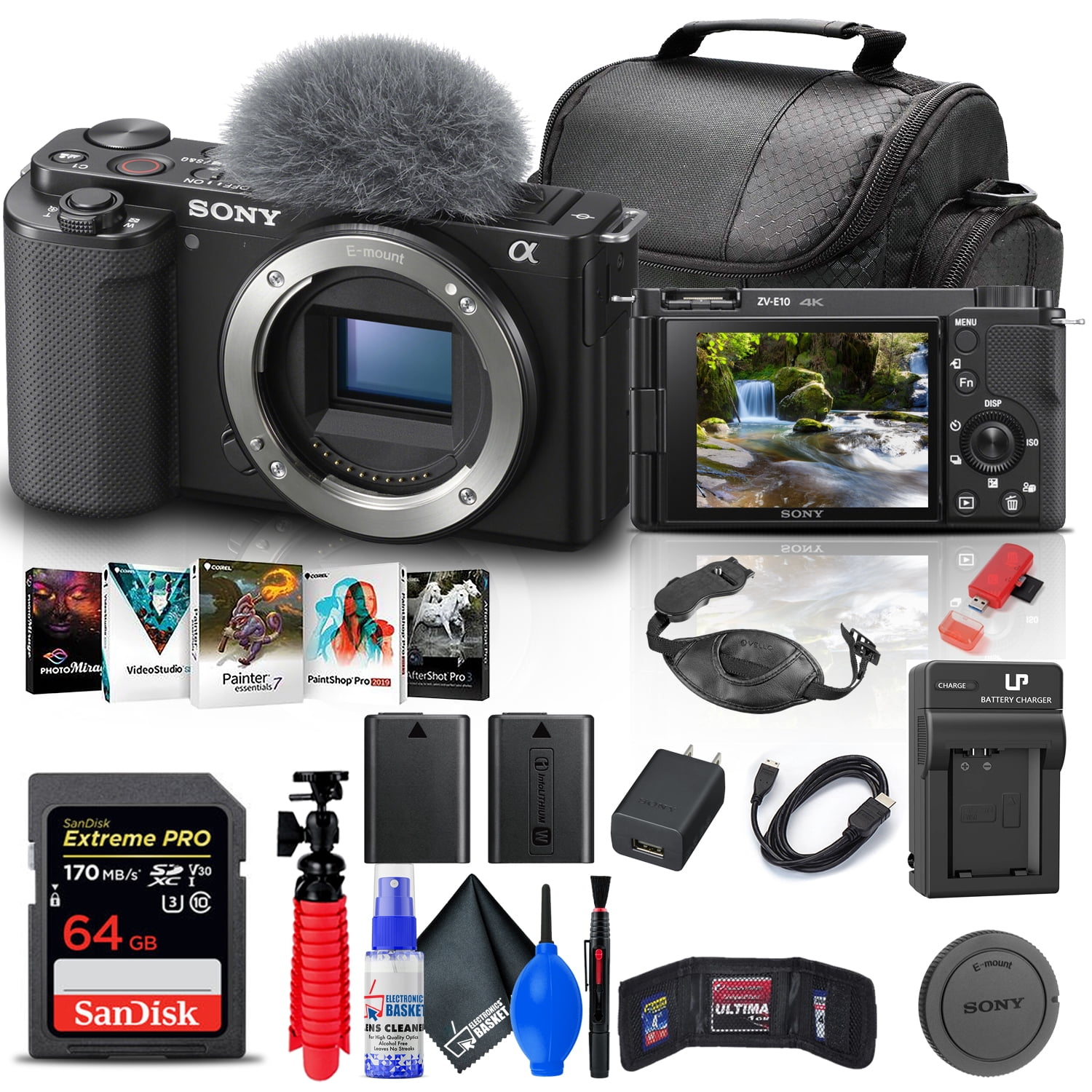 Sony ZV-E10 Mirrorless Camera + 64GB Memory Card + Corel Photo Software ...