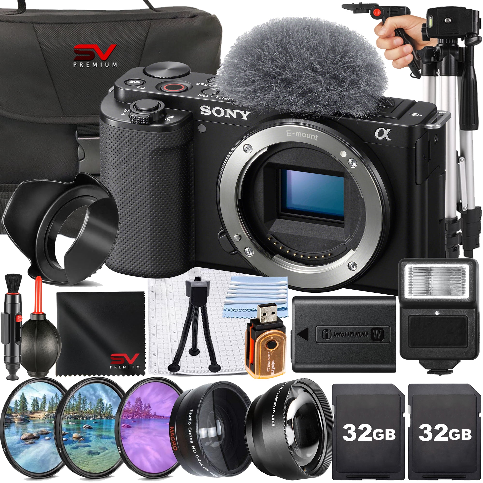 Sony ZV-E10 Mirrorless Camera (Black, Body Only) + 2 Pack SanDisk 32GB ...