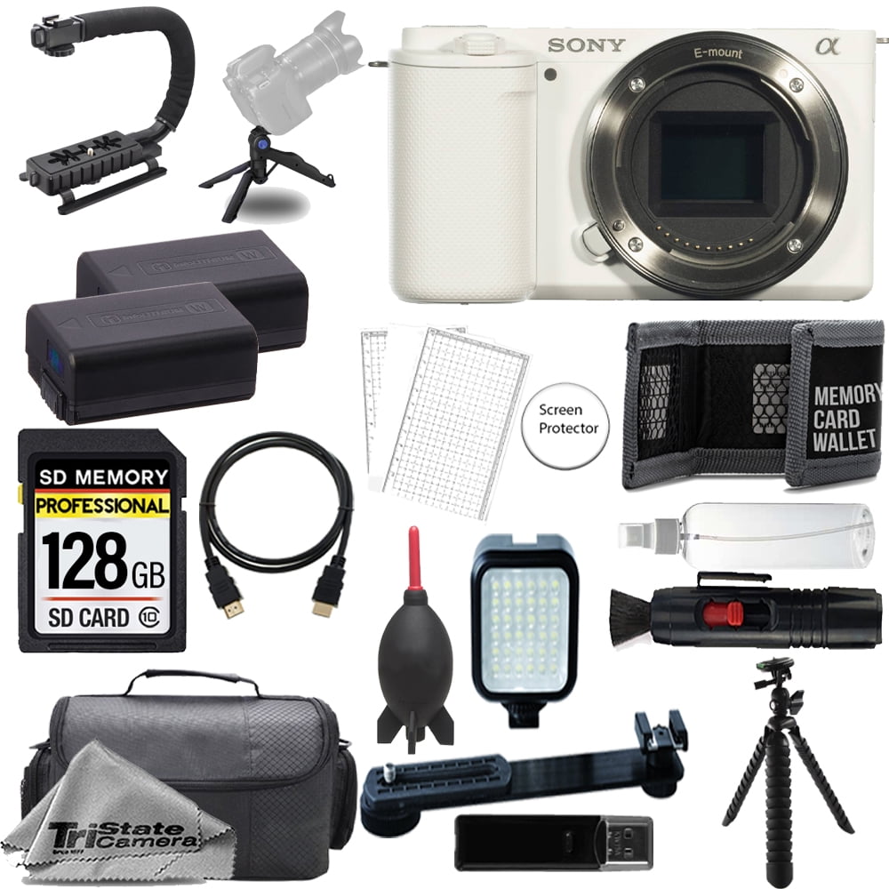 Sony ZV-E10 Mirrorless Camera Body (White) + 128GB + Extra Battery+ LED ...