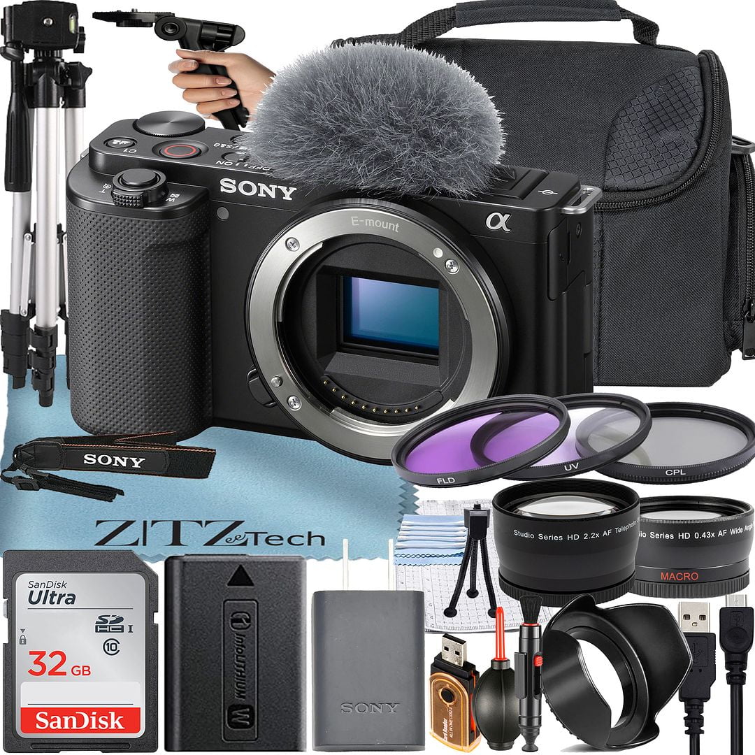 Sony ZV-E10 Mirrorless Camera (Body) with 32GB Memory Card + Filter Kit ...