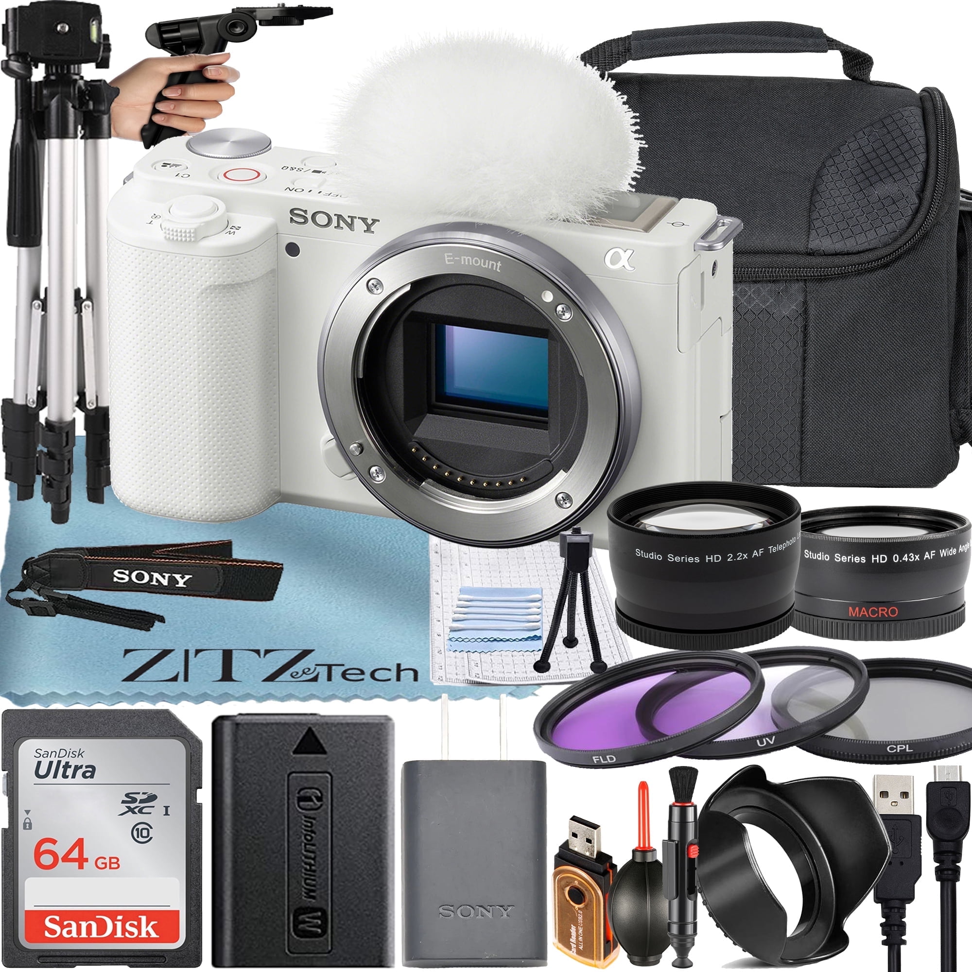 Sony ZV-E10 Mirrorless Camera (Body) with 64GB Memory Card + Filter Kit ...
