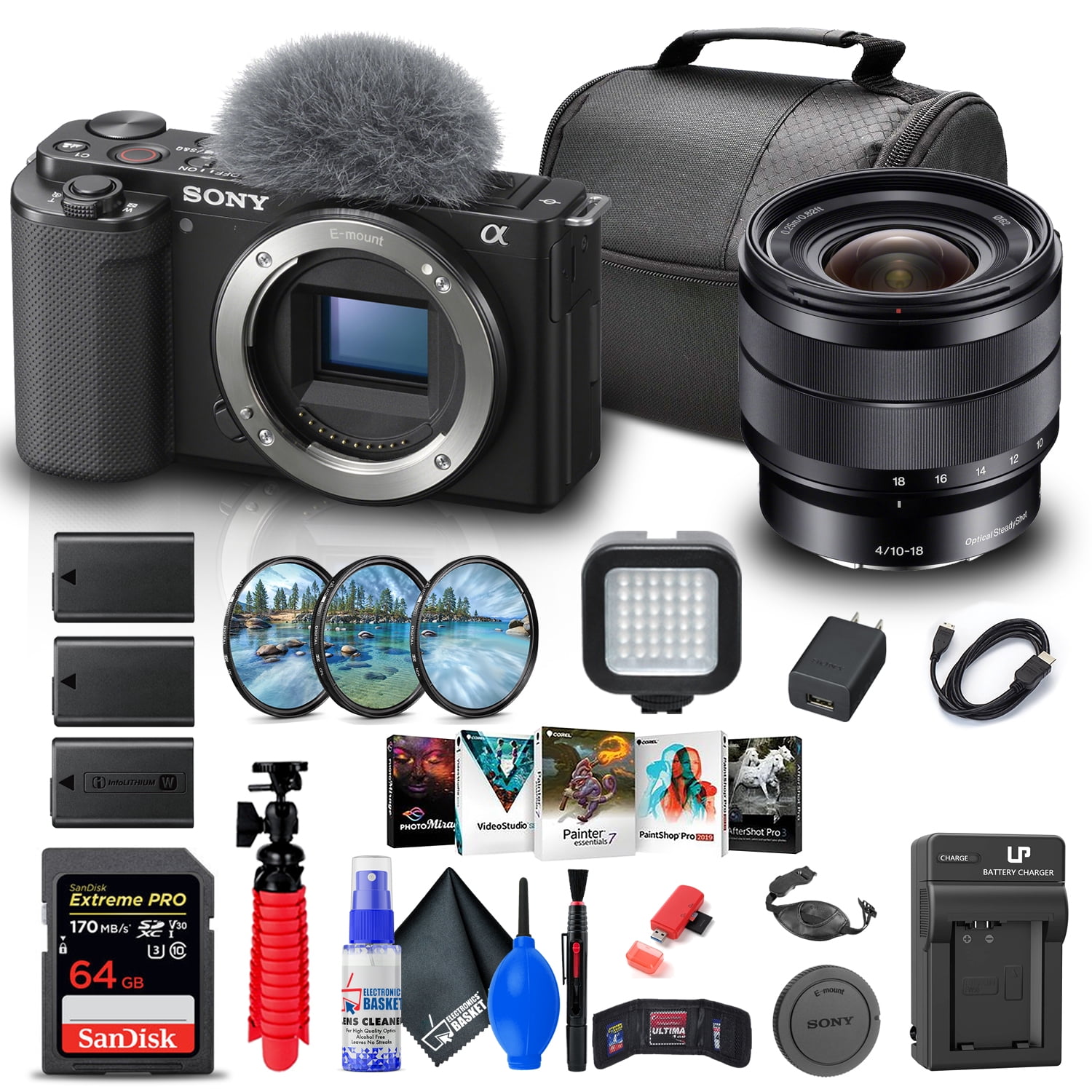 Sony ZV-E10 Mirrorless Camera + Sony E 10-18mm Lens + 64GB Memory Card ...