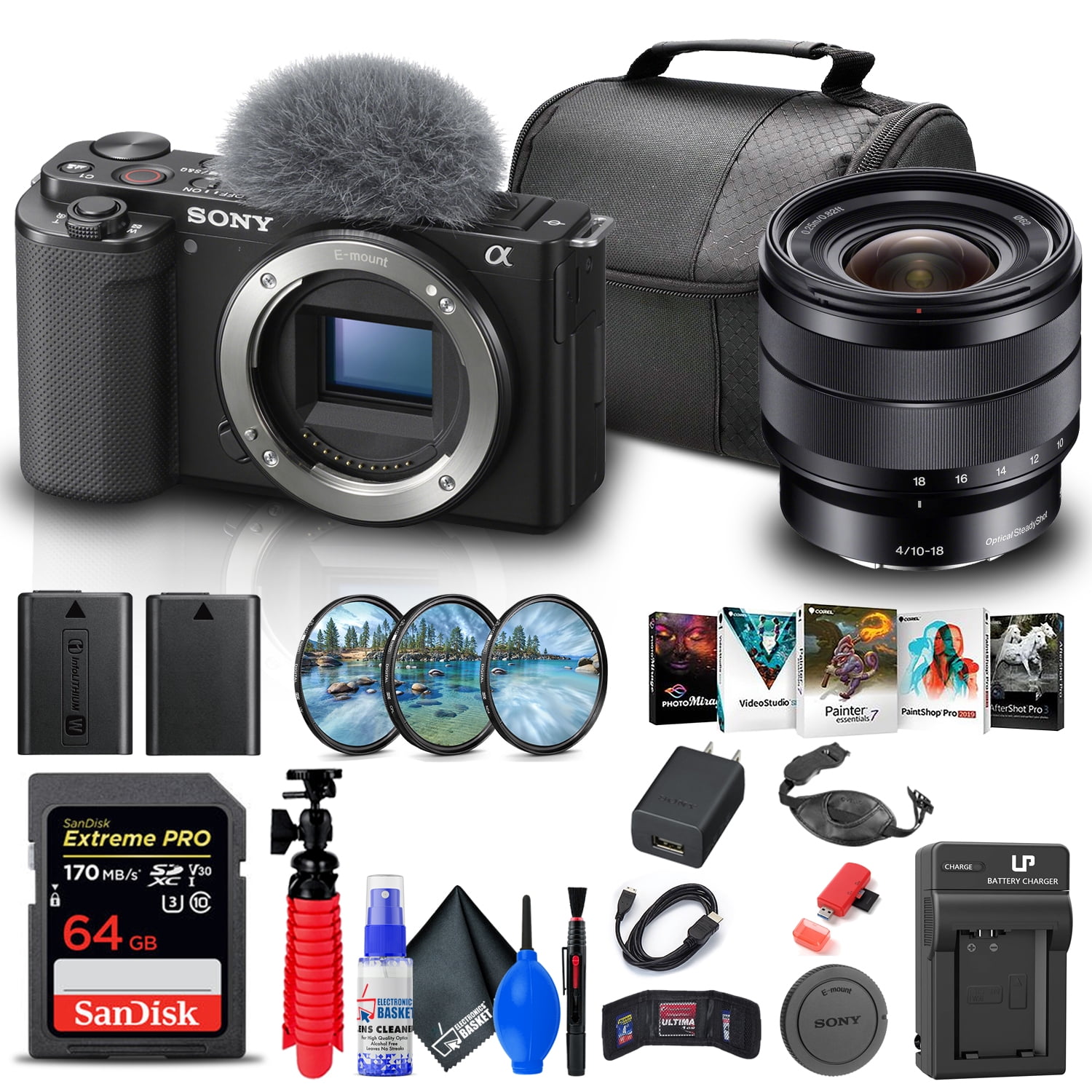 Sony ZV-E10 Mirrorless Camera + Sony E 10-18mm Lens + 64GB Memory Card ...